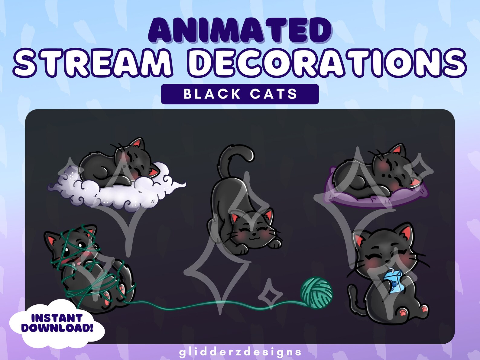 Black Cat Animated Stream Decorations Black Cat Stream - Etsy