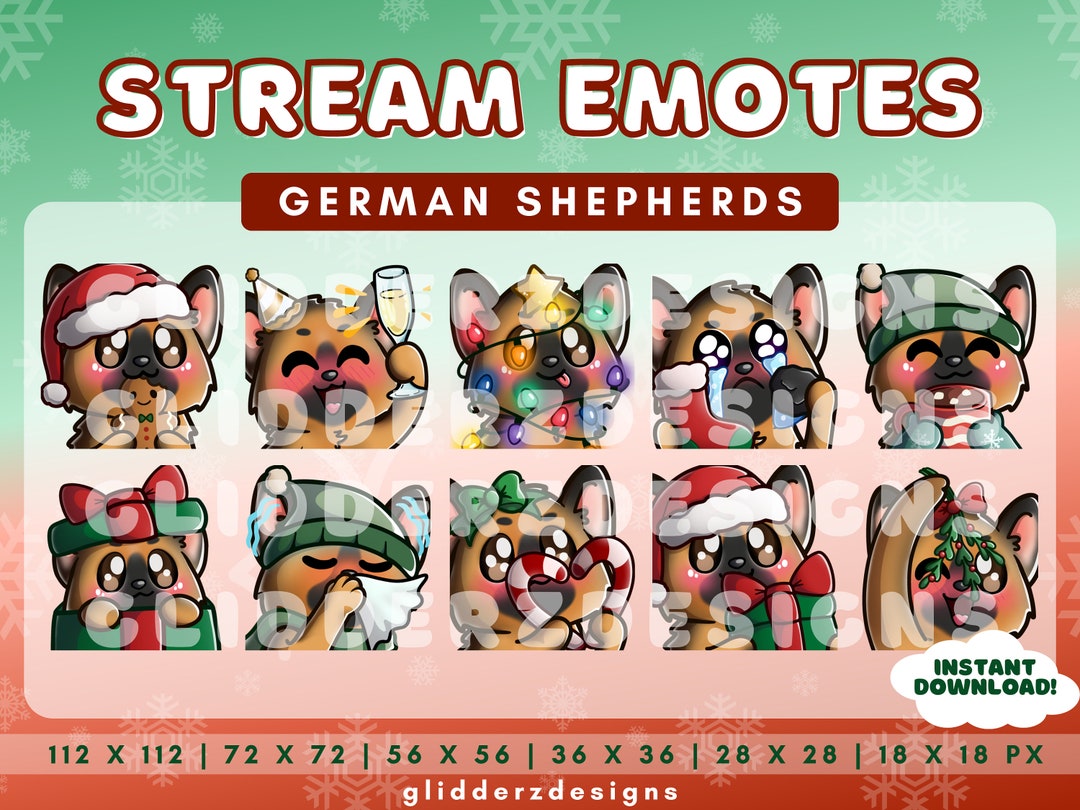 German Shepherd Christmas Emote Twitch Dog Holiday Emote Pack 10-pack ...