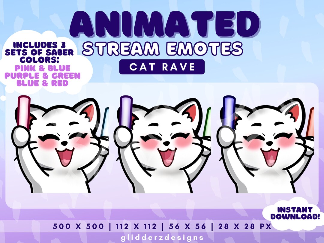 White Cat Rave Animated Emote | White Cat Light Saber Animated Twitch ...