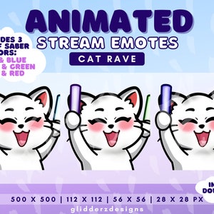 White Cat Rave Animated Emote | White Cat Light Saber Animated Twitch ...