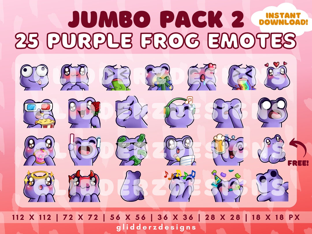 Lila Frosch Twitch Emote Jumbo Pack 2 | Lila Frosch Emotes | 25 süße ...