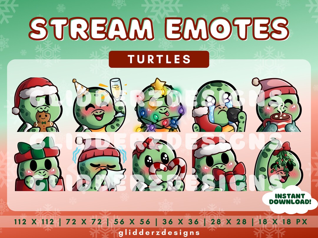 Turtle Christmas Twitch Emotes | Turtle Holiday Emote Pack | 10-pack ...