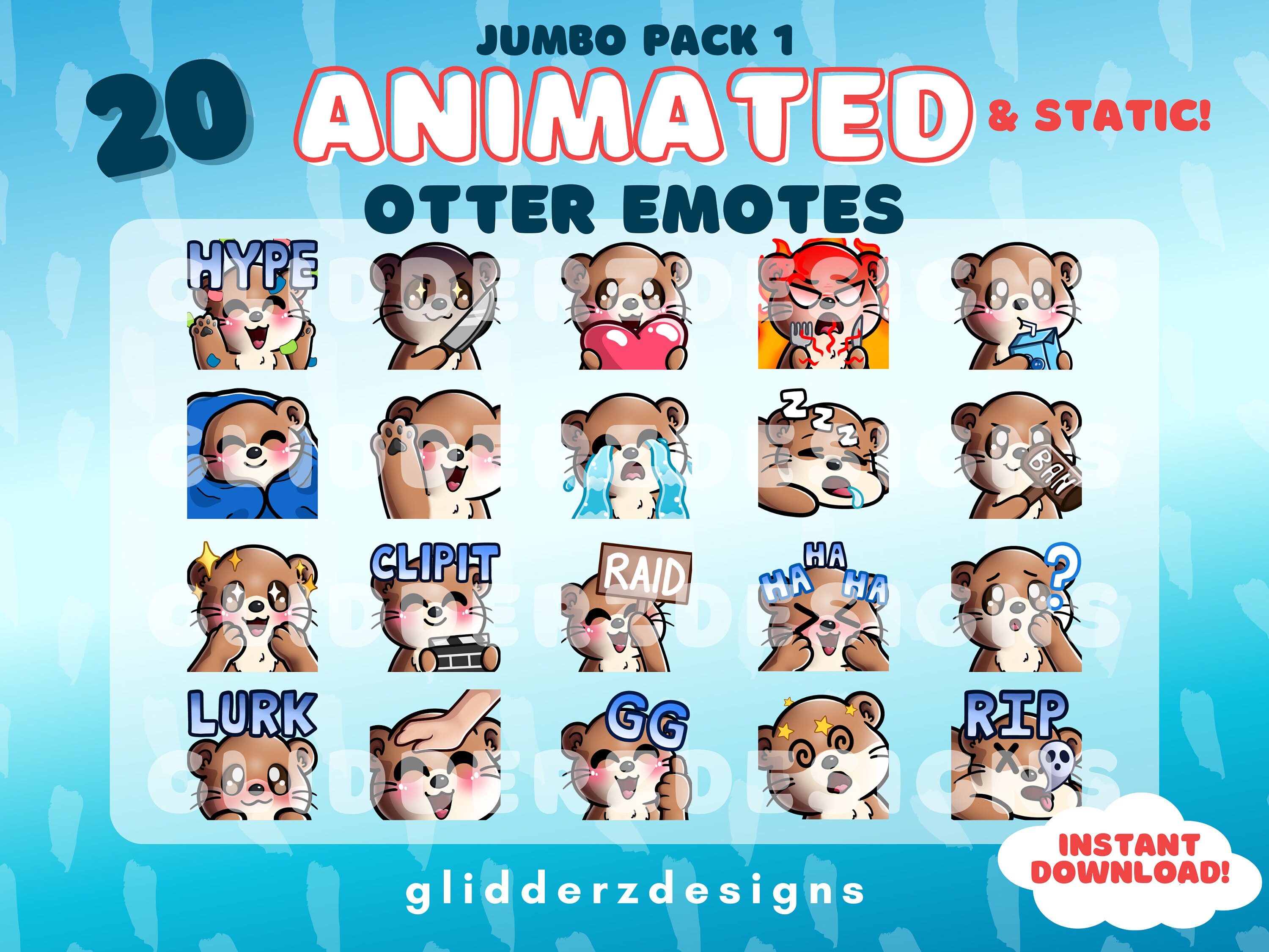 Otter ANIMATED Emotes Jumbo Pack 1 | 20 Otter Twitch Emotes | 20 Static ...