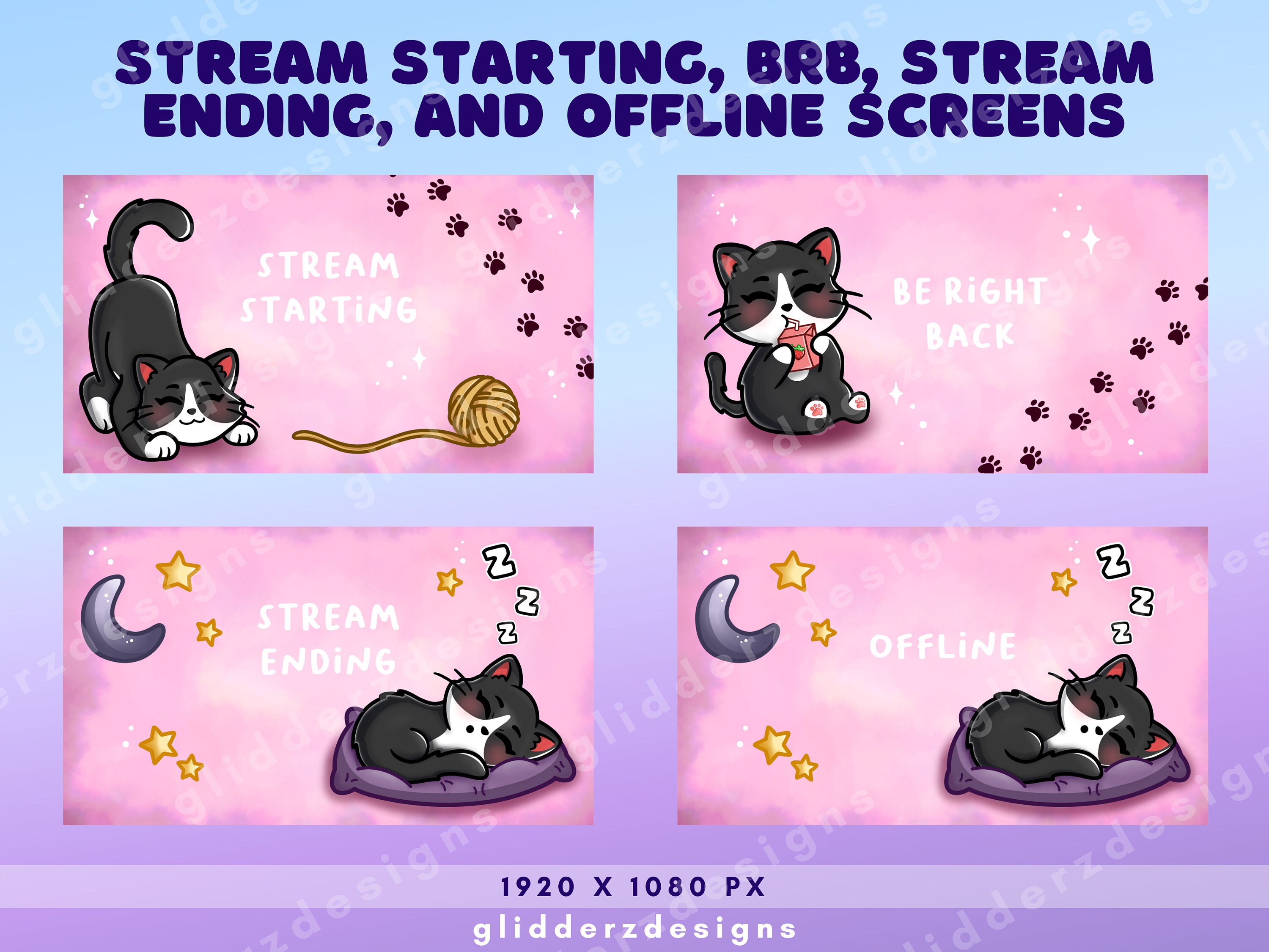Cat Twitch Overlay Animated Package | Tuxedo Cat Twitch Overlays ...