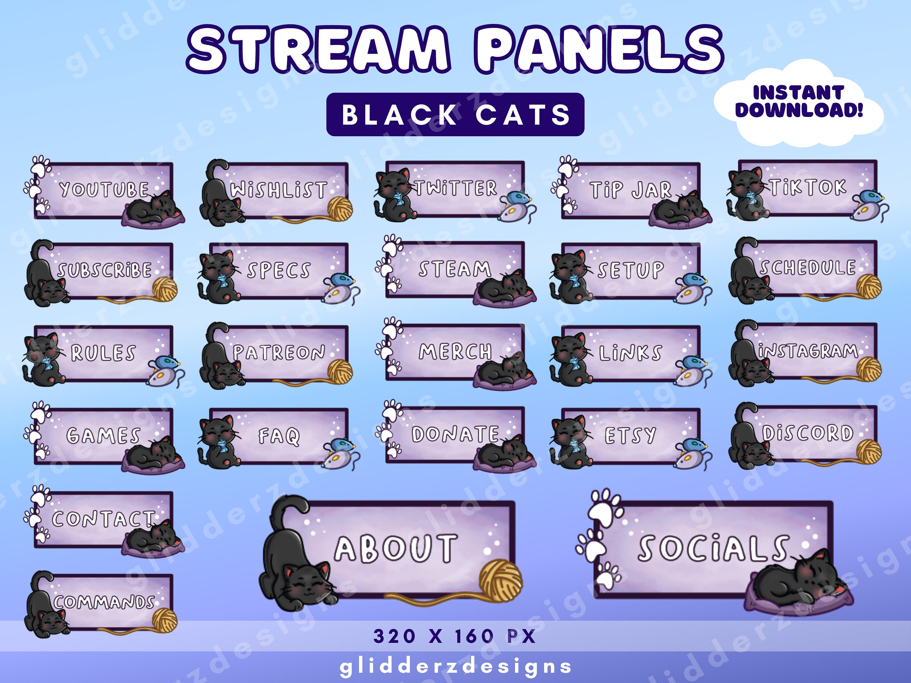Cat Stream Panels | Twitch Cat Panels | Purple Stream Panels | 24 Black ...