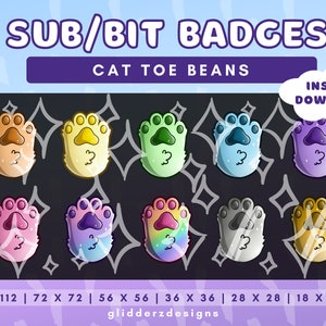 Rainbow Toe Bean Sub Badges | Caw Paw Sub Badges | Cat Twitch Sub Badge ...