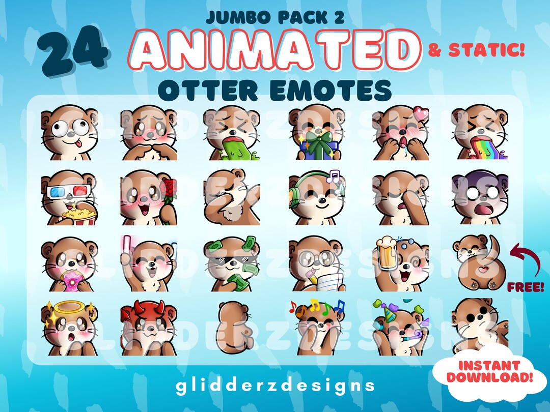 Otter ANIMATED Emotes Jumbo Pack 2 | 24 Static AND Animated Otter ...