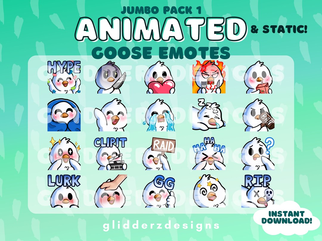 Goose ANIMATED Emotes Jumbo Pack 1 | 20 Goose Twitch Emotes | 20 Static ...