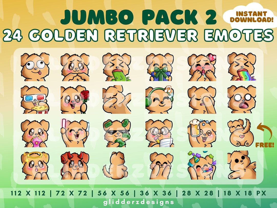 Golden Retriever Twitch Emote Jumbo Pack 2 | 24 Tan Dog Emotes for ...