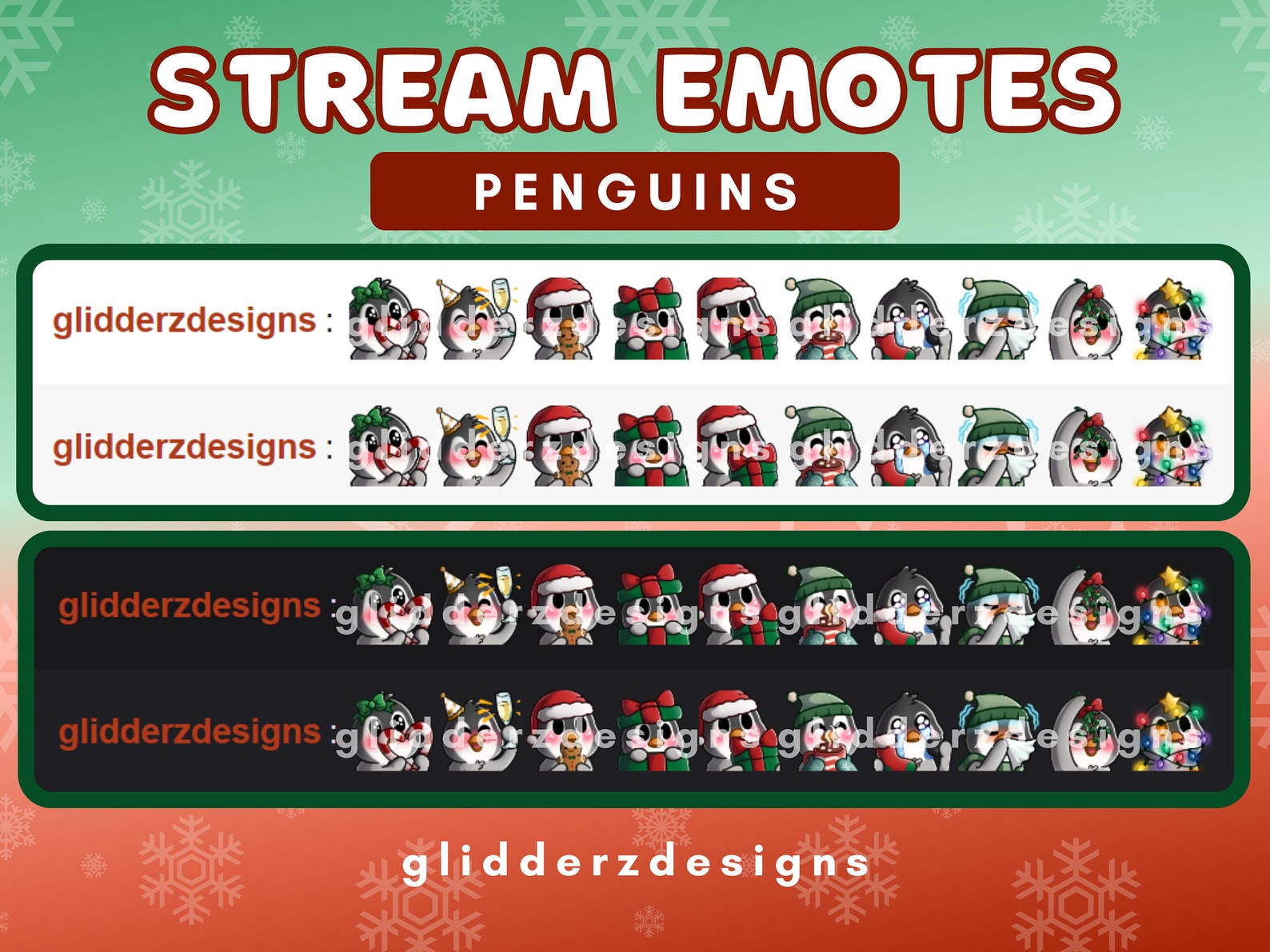 Penguin Holiday Twitch Emotes Christmas Emote Twitch Pack - Etsy