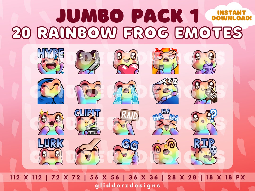 Rainbow Frog Twitch Emote Jumbo Pack 1 | 20 Rainbow Frog Emotes | Cute ...