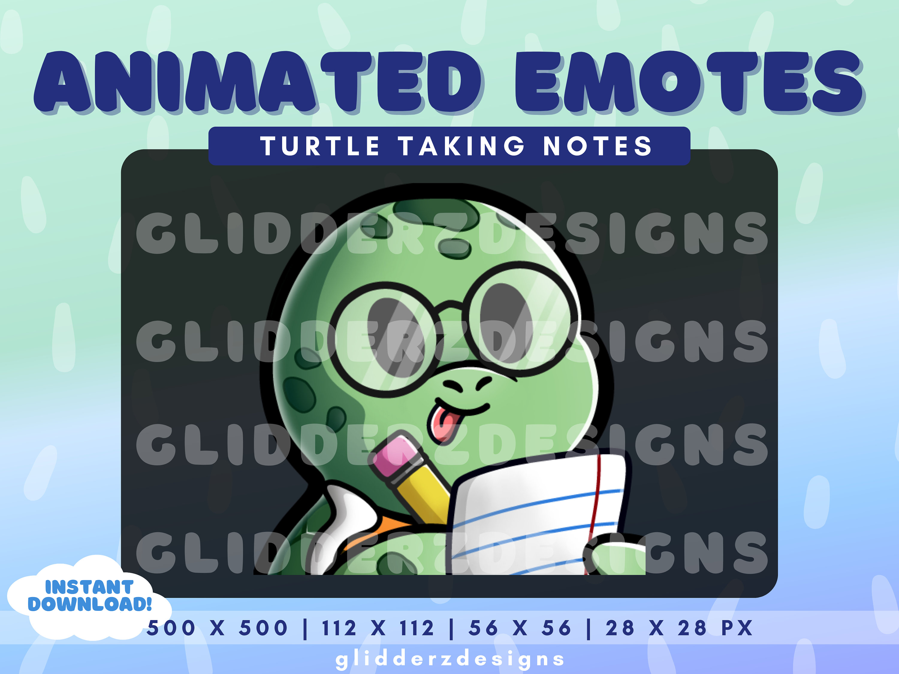 Turtle Taking Notes Animated Emote | Taking Notes Emote | Cute Turtle ...