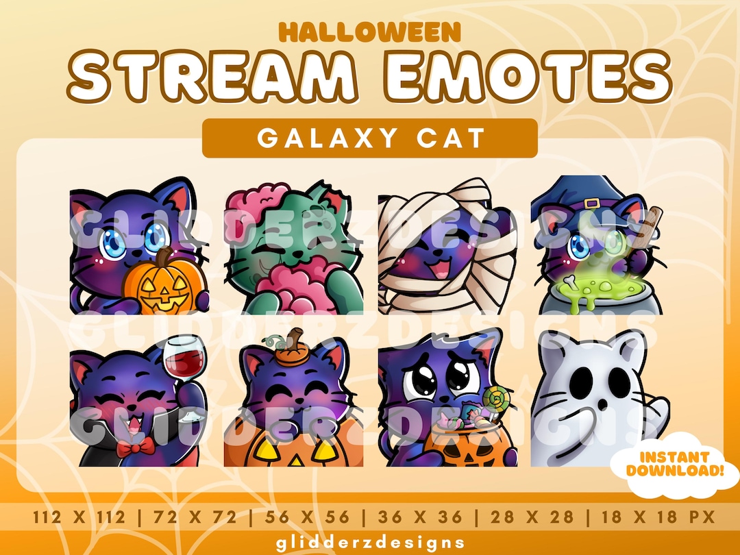 Galaxy Cat Halloween Emote Pack | Halloween Cat Emotes | 8 Halloween ...