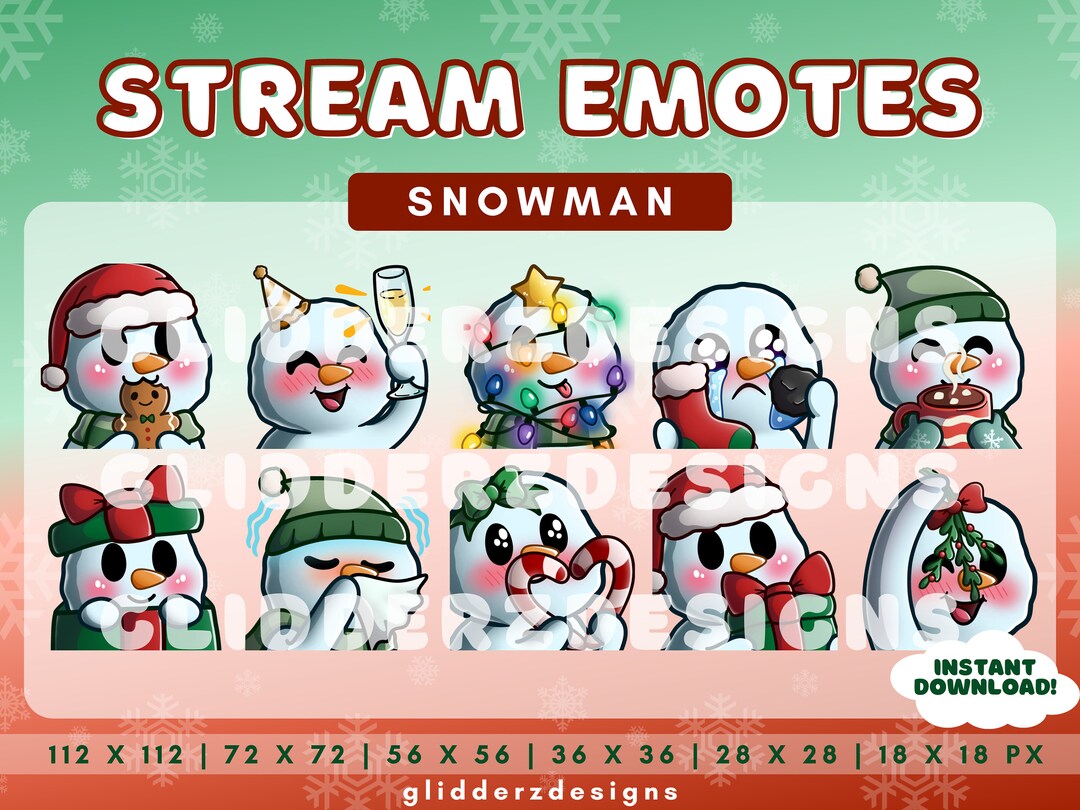 Snowman Twitch Emote 10-pack | Snowman Christmas Twitch Emotes ...