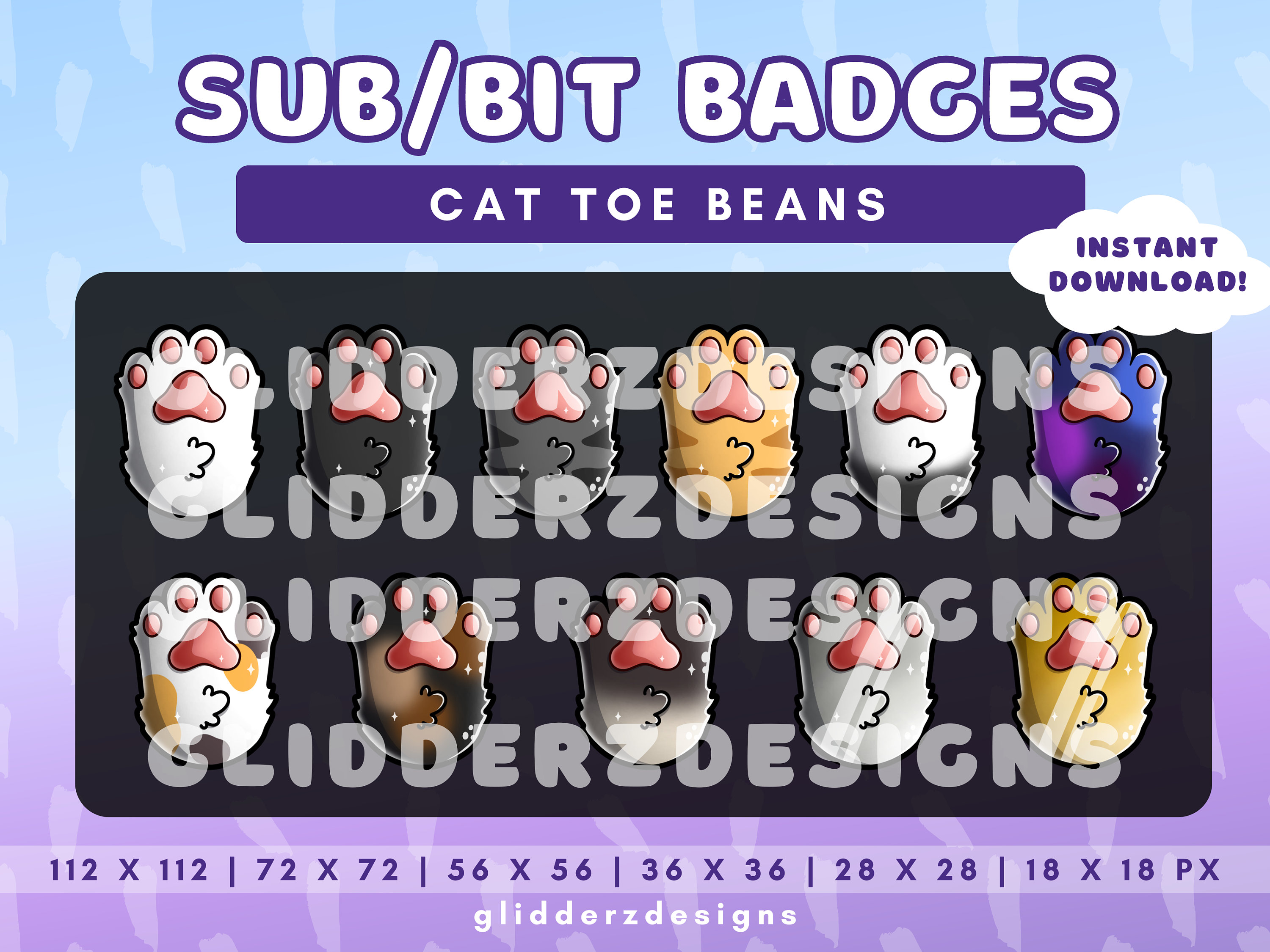 Cat Toe Bean Sub Badges | Caw Paw Twitch Badges | Cute Cat Twitch Sub ...