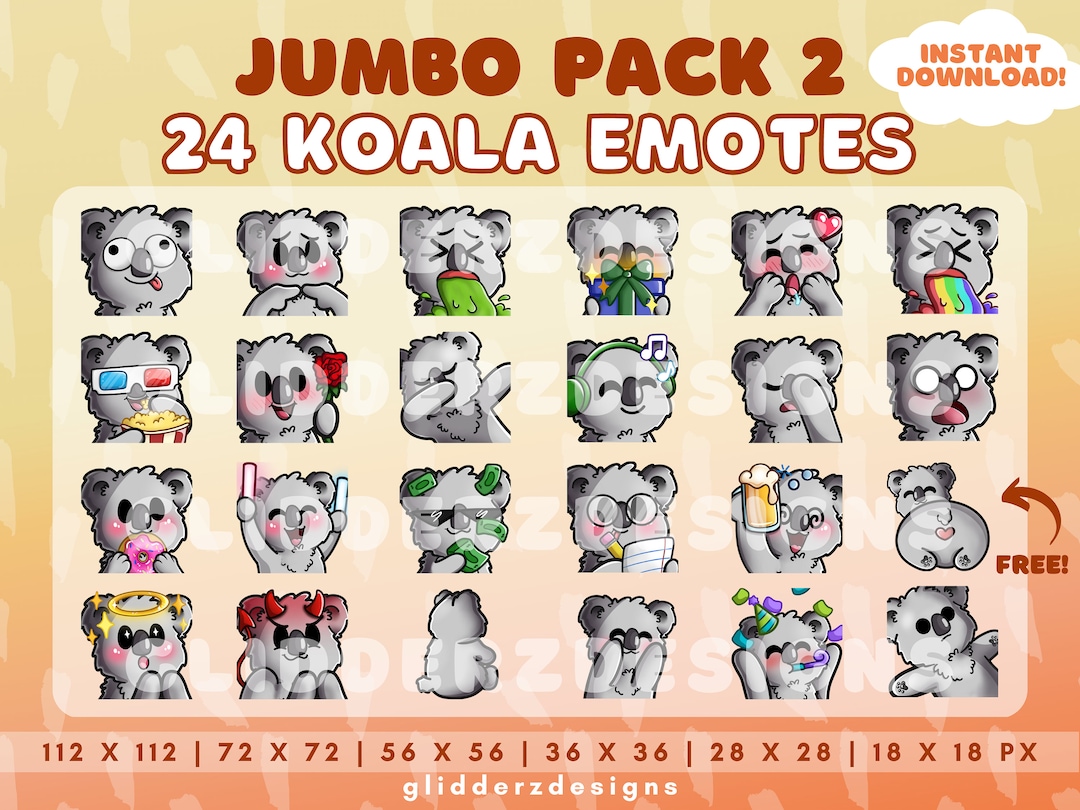 Koala Twitch Emote Jumbo Pack 2 | Koala Emotes | 24 Koala Emotes for ...