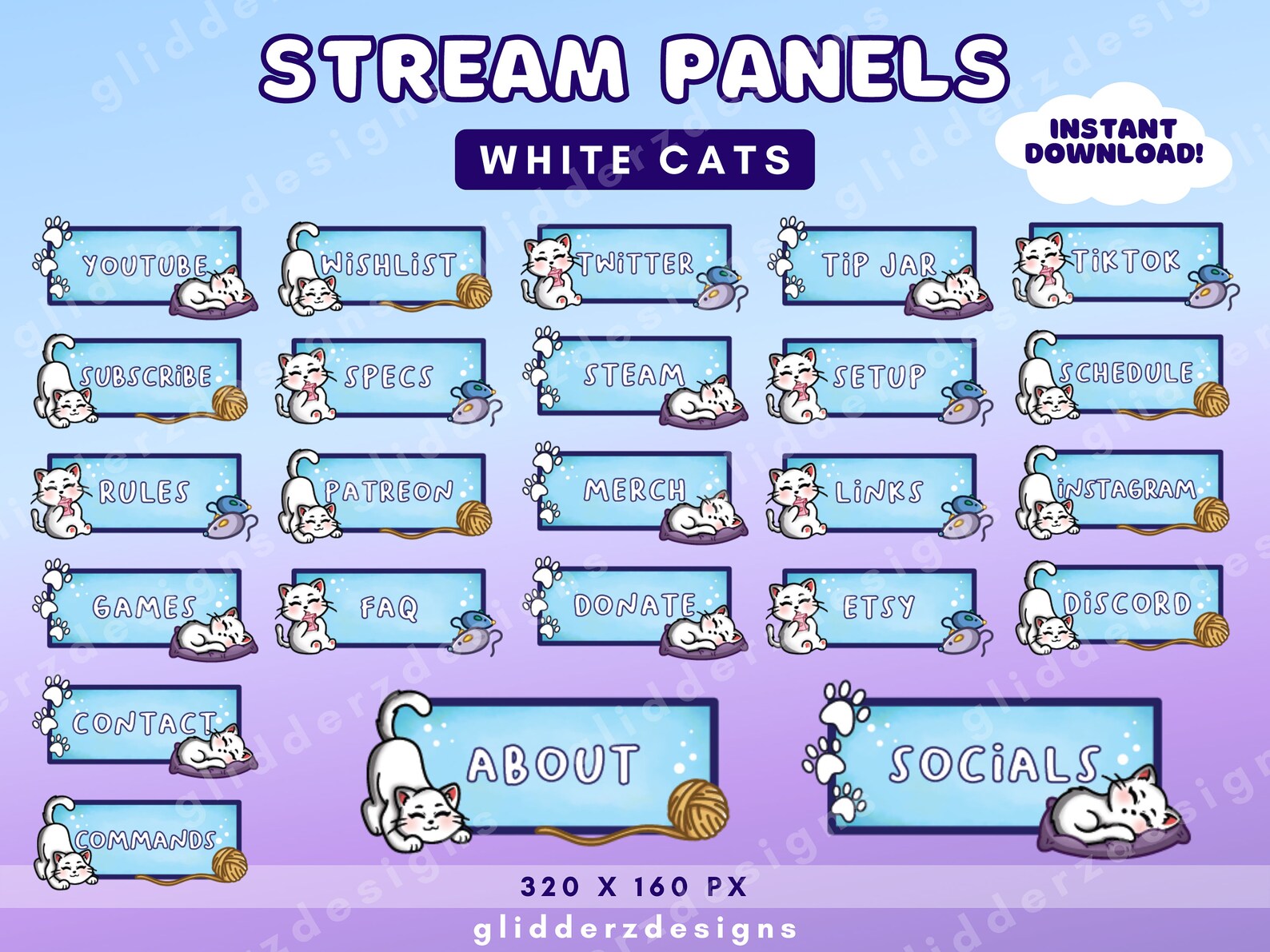 ANIMATED Cat Stream Package | White Cat Stream Overlay Package | Blue ...