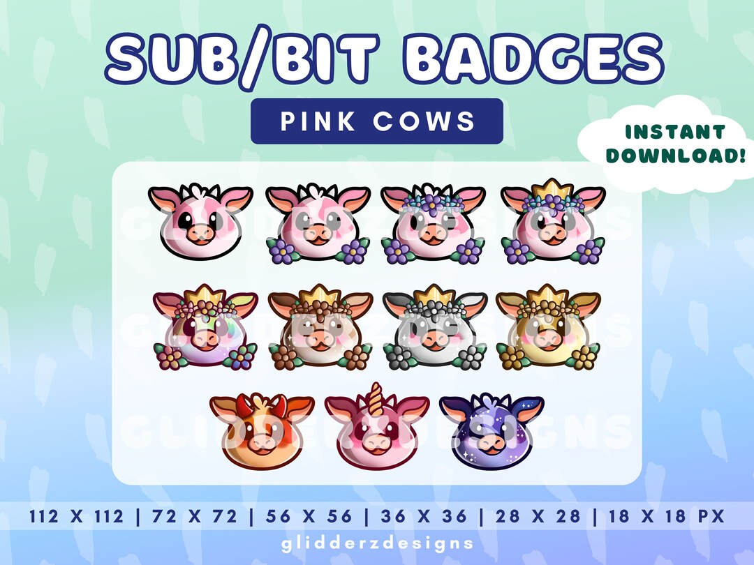 Pink Cow Sub Badge Twitch | Cute Cow Twitch Badge | Strawberry Cow ...