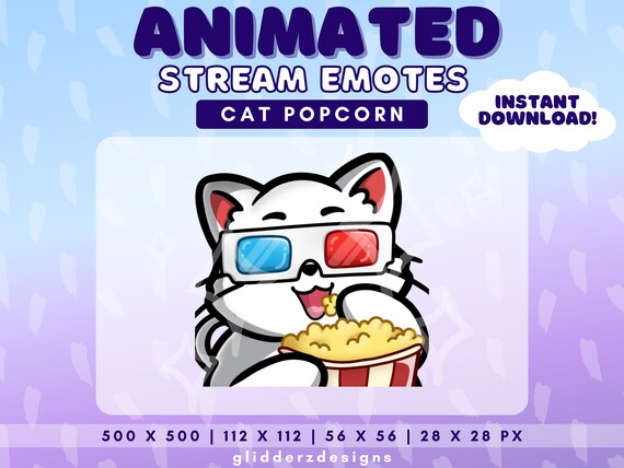White Cat Popcorn Emote Animated Popcorn Animated Emote - Etsy