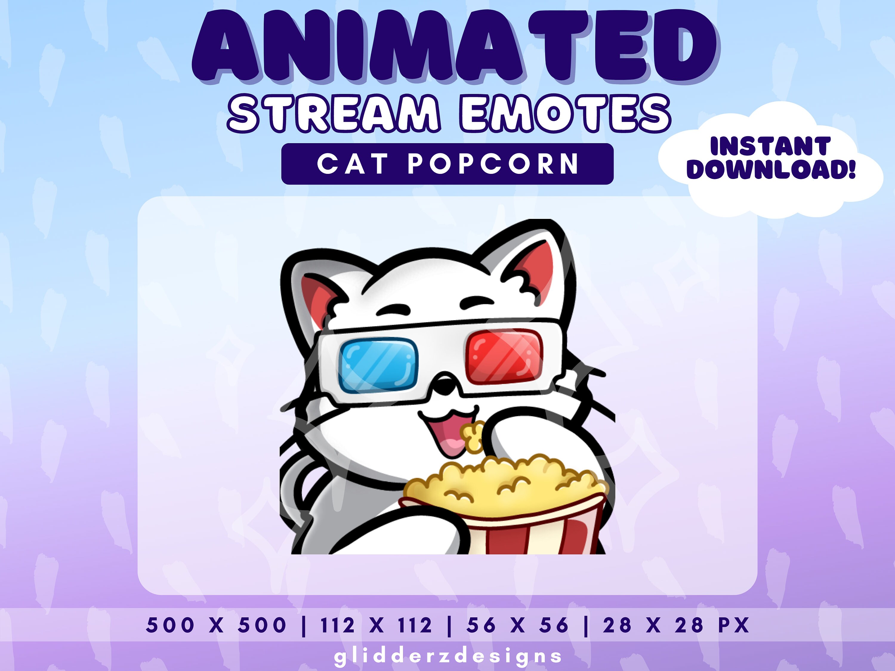 White Cat Popcorn Emote Animated Popcorn Animated Emote - Etsy Australia