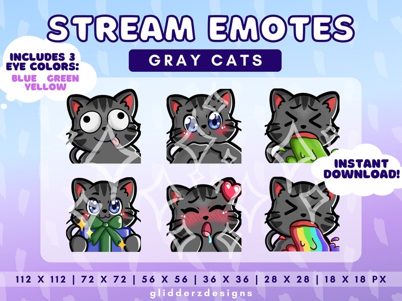 Gray Cat Emote Jumbo Pack 2 Gray Cat Stream Emotes Gray - Etsy