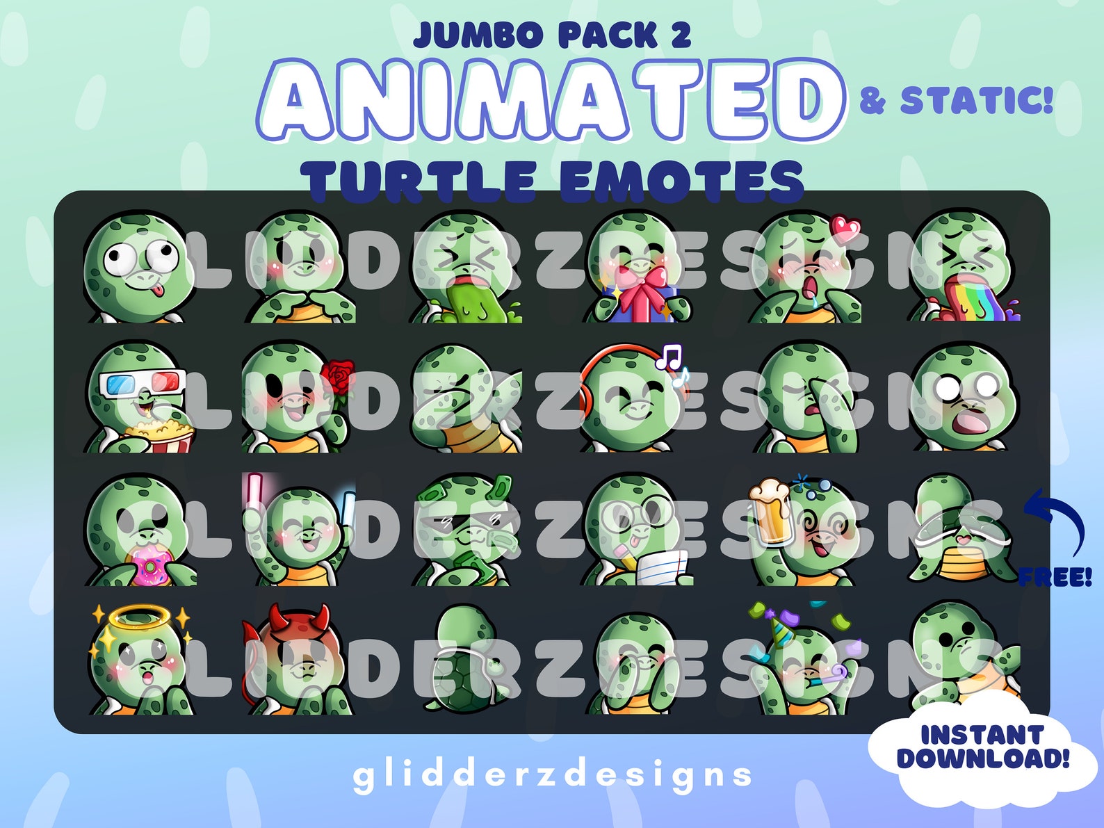 Turtle ANIMATED Emotes Jumbo Pack 2 | 24 Static AND Animated Turtle ...