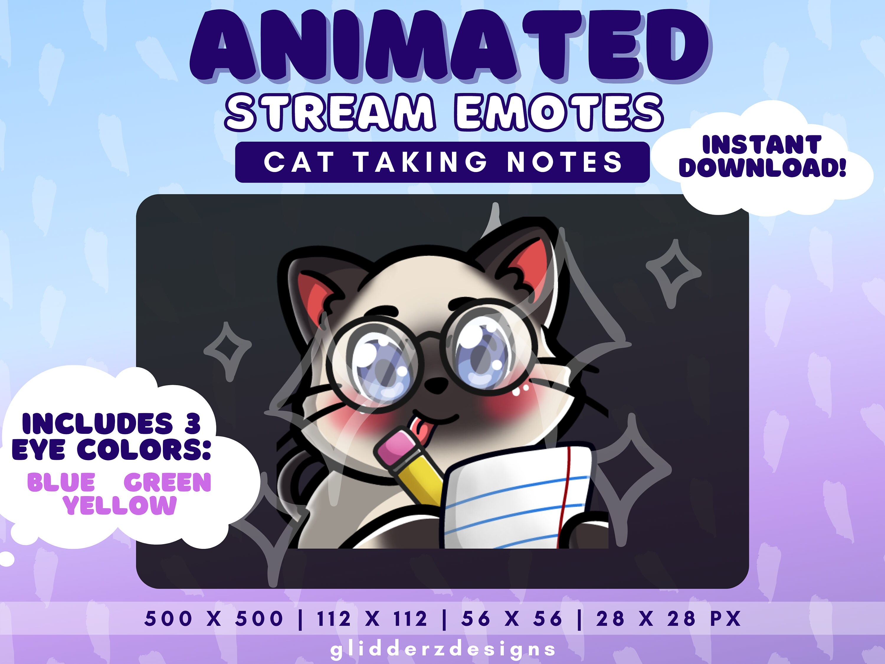 Siamse Cat Notes Animated Emote Siamese Cat Emote Animated - Etsy