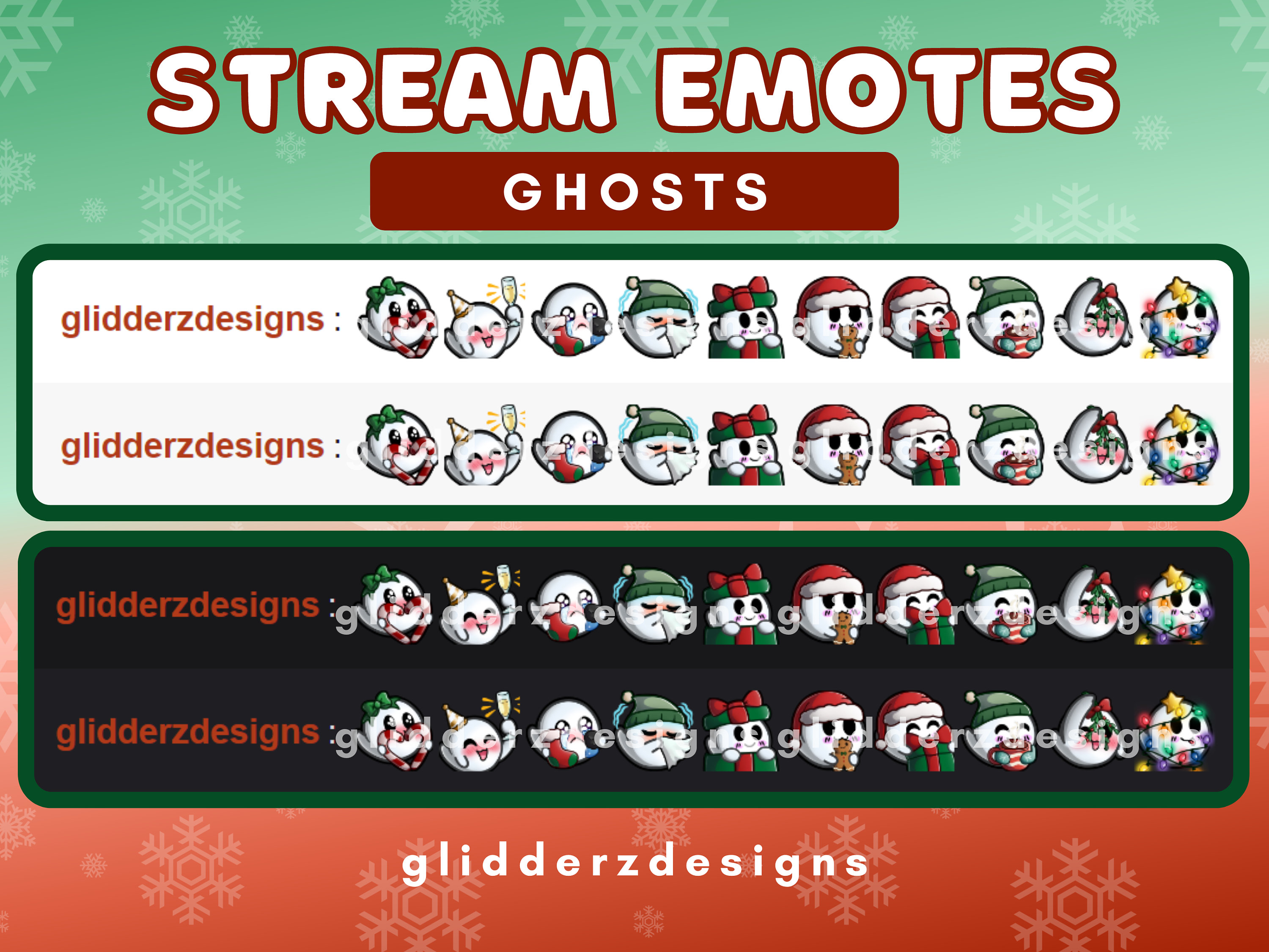 Ghost Christmas Twitch Emotes | Ghost Holiday Emote Pack | 10-pack ...