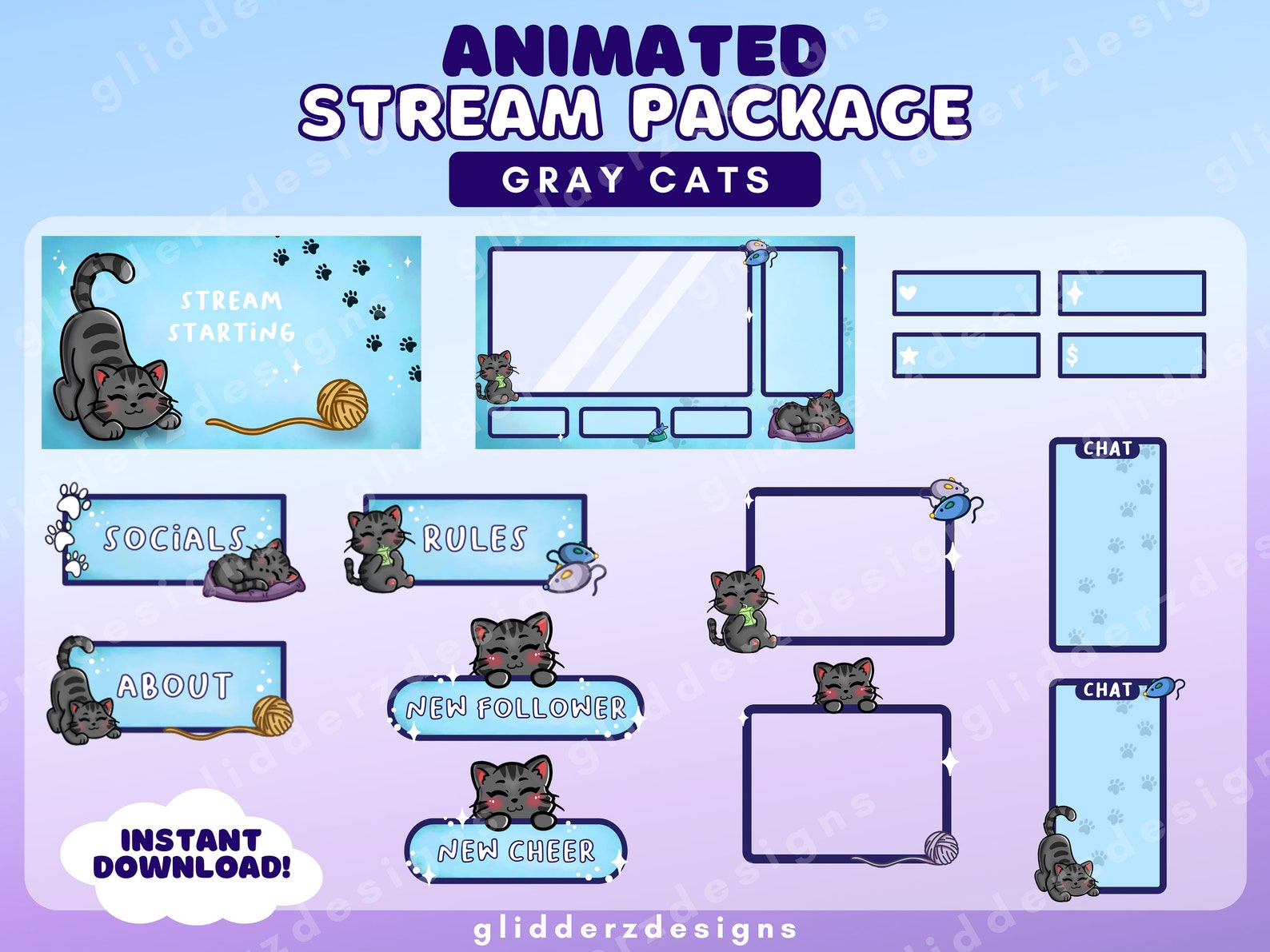 Twitch Overlay Package Cat Animated Twitch Overlay Cat Cat - Etsy