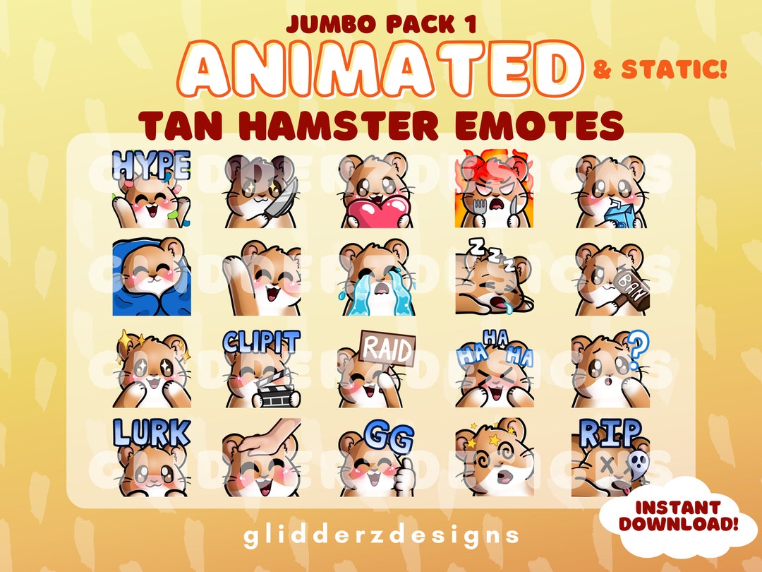 Tan Hamster ANIMATED Emotes Jumbo Pack 1 | 20 Tan Hamster Twitch Emotes ...