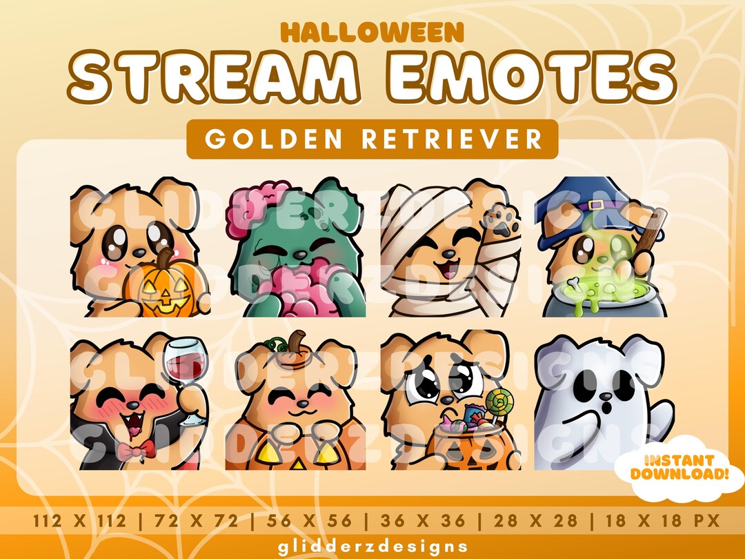 Golden Retriever Halloween Twitch Emote Pack | 8 Halloween Dog Emotes ...