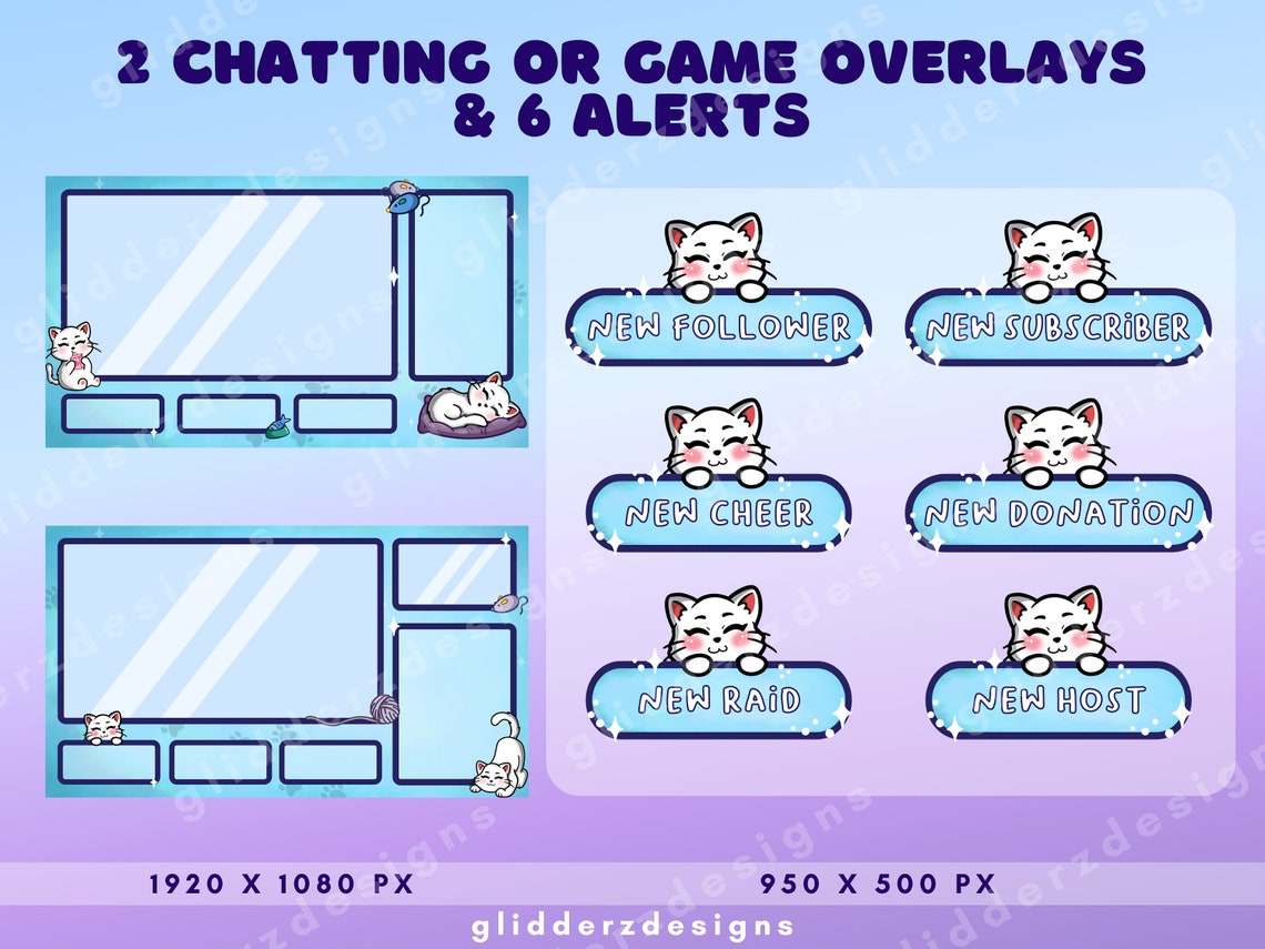 ANIMATED Cat Stream Package White Cat Stream Overlay Package - Etsy