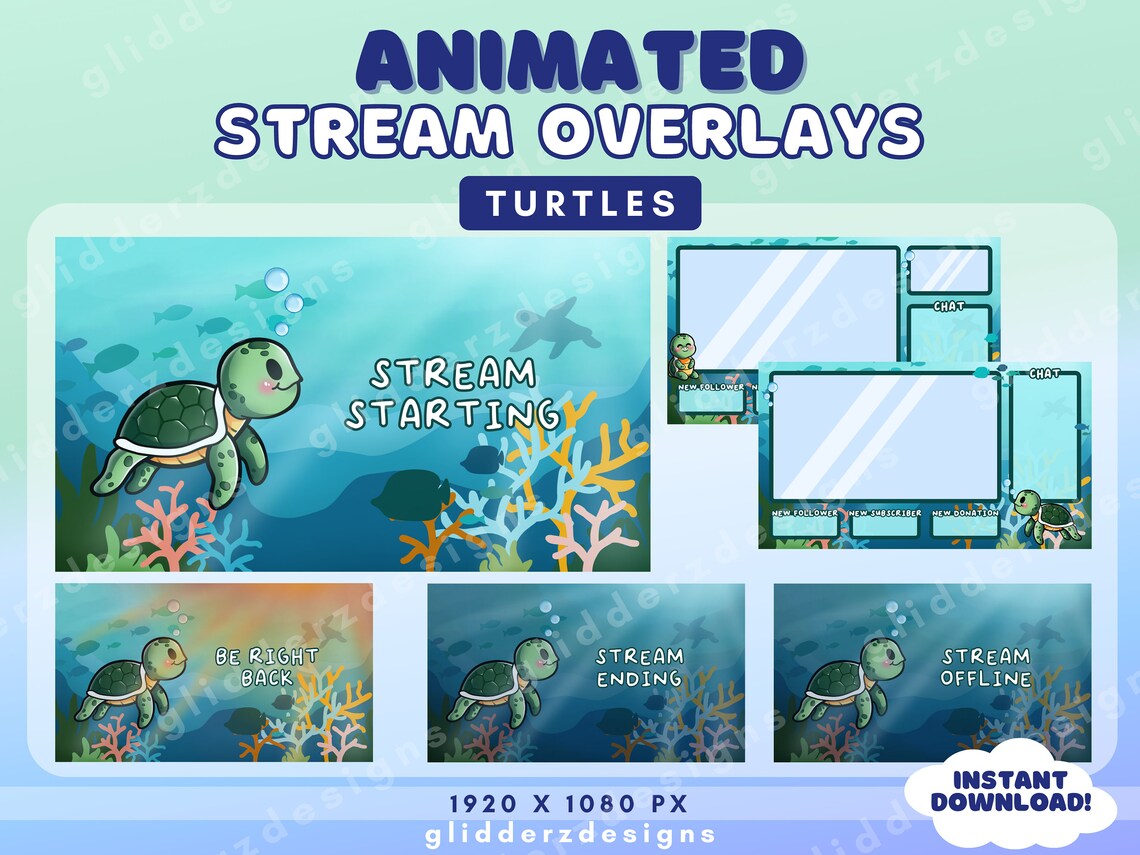 Turtle Twitch Overlay Turtle Animated Stream Overlay Ocean - Etsy UK