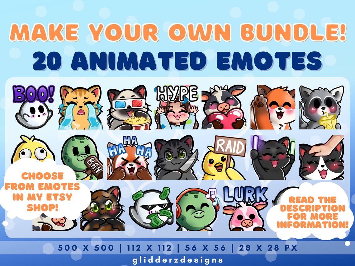 20x Animated Twitch Emote Pack | Make Your Own Emote Bundle 20 Animated ...