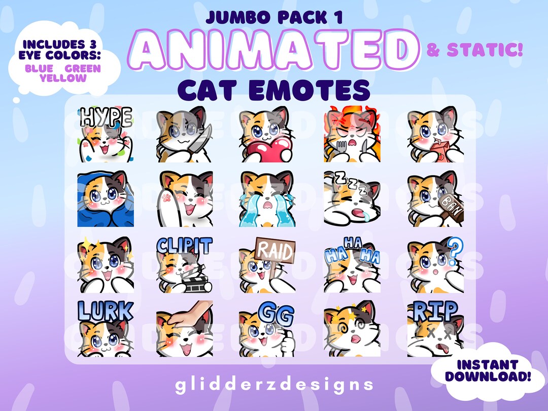 Calico Cat ANIMATED Emotes Jumbo Pack 1 | 20 Calico Cat Twitch Emotes ...