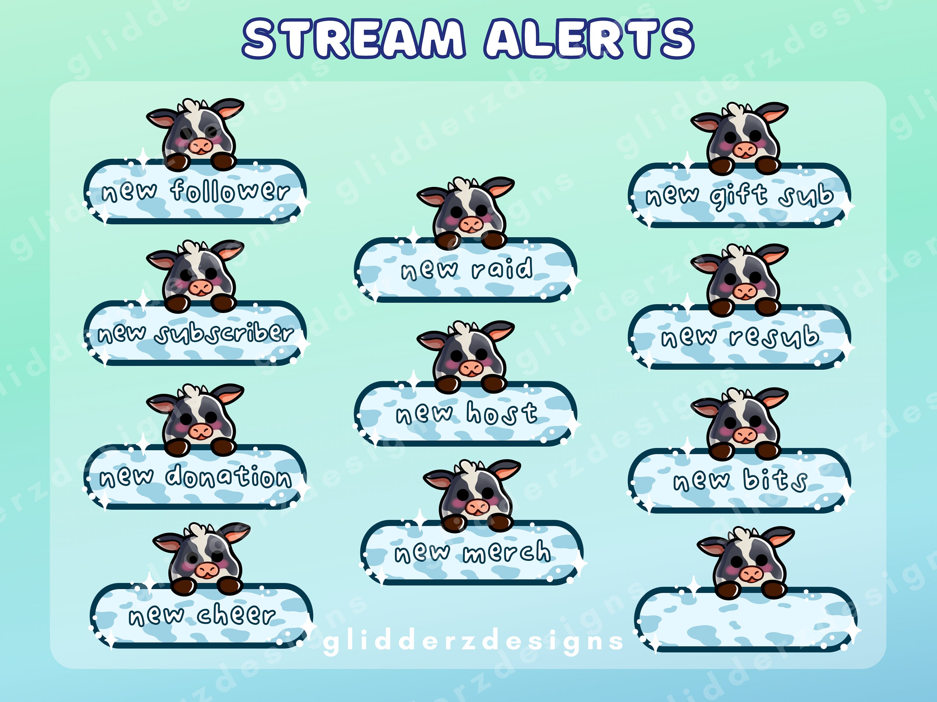 Twitch ANIMATED Alerts Cow Animated Twitch Alerts Cute - Etsy