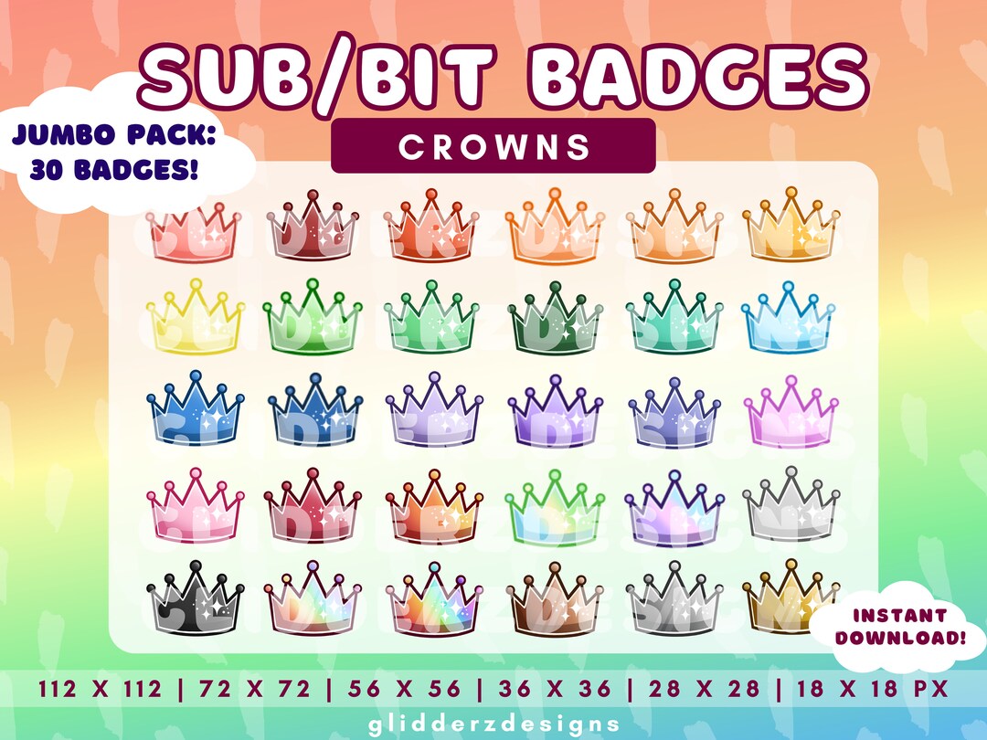 Crown Sub Badge JUMBO Pack | 30 Crown Twitch Badges | Crown Twitch ...