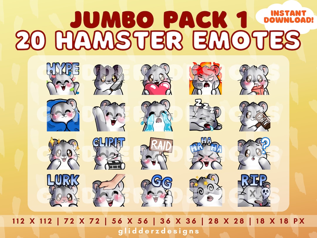 Gray Hamster Twitch Emote JUMBO Pack 1 | 20 Gray Hamster Emotes Twitch ...
