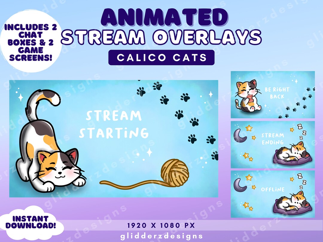 Animated Cat Overlay Pack Calico Cat Animated Twitch Overlay Calico Cat ...