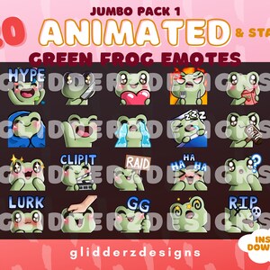 Frog ANIMATED Emotes Jumbo Pack 1 | 20 Frog Twitch Emotes | 20 Static ...