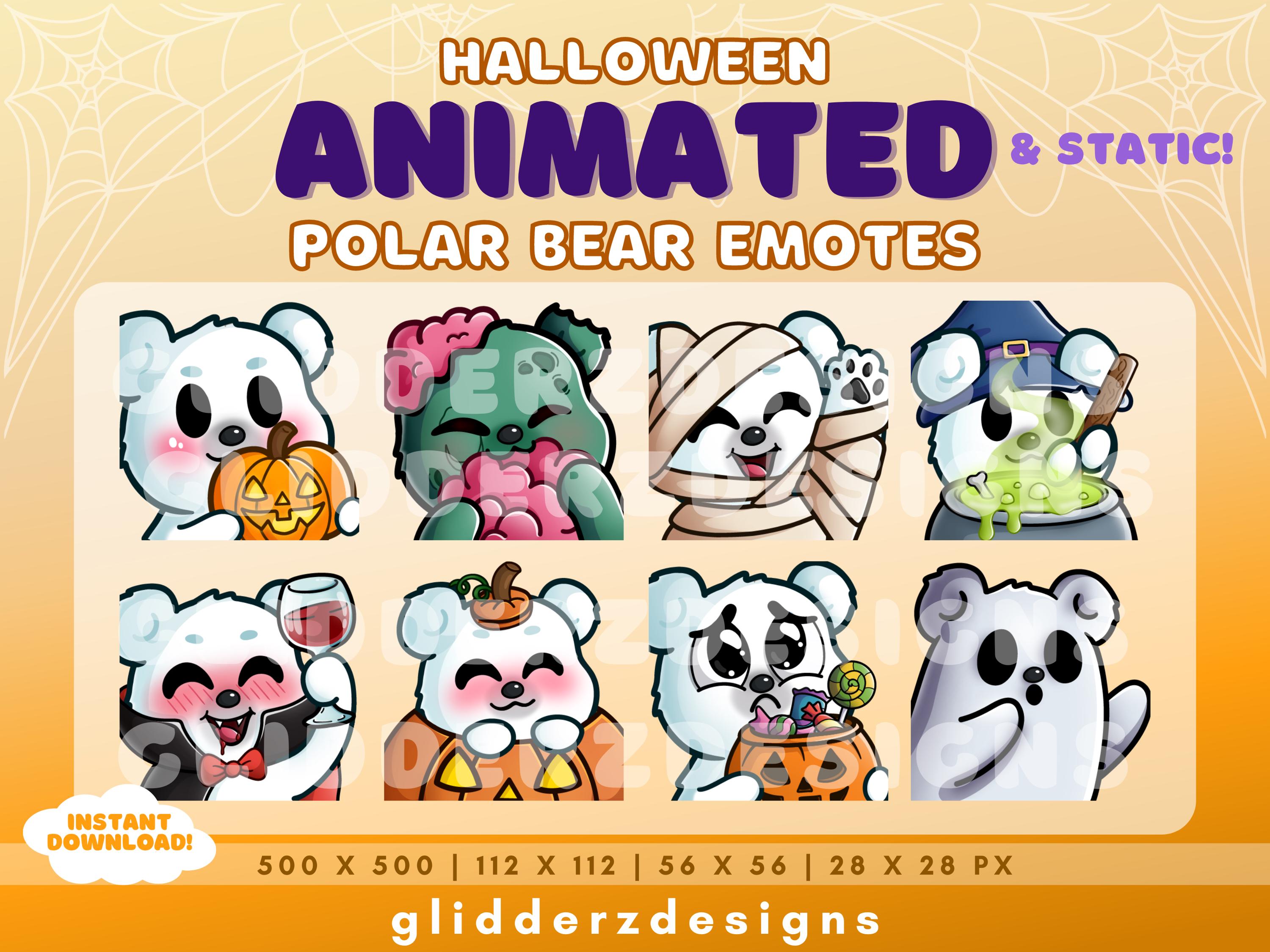 Polar Bear Halloween ANIMATED Emotes | 8 Animated AND Static Bear ...