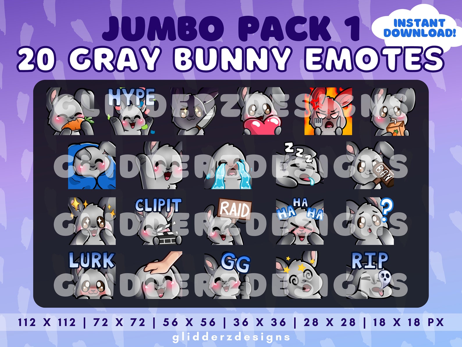 Gray Bunny Emote Jumbo Pack 1 Gray Bunny Twitch Emotes 21 - Etsy