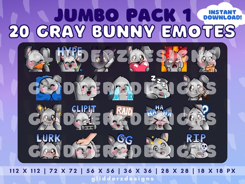 Gray Bunny Emote Jumbo Pack 1 Gray Bunny Twitch Emotes 21 - Etsy
