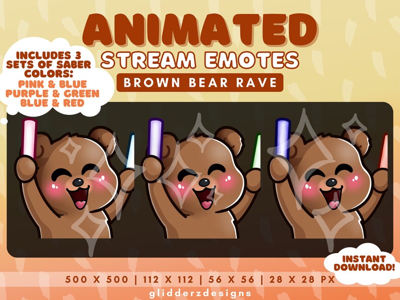 Brown Bear ANIMATED Rave Twitch Emote Bear Glow Stick Emote - Etsy