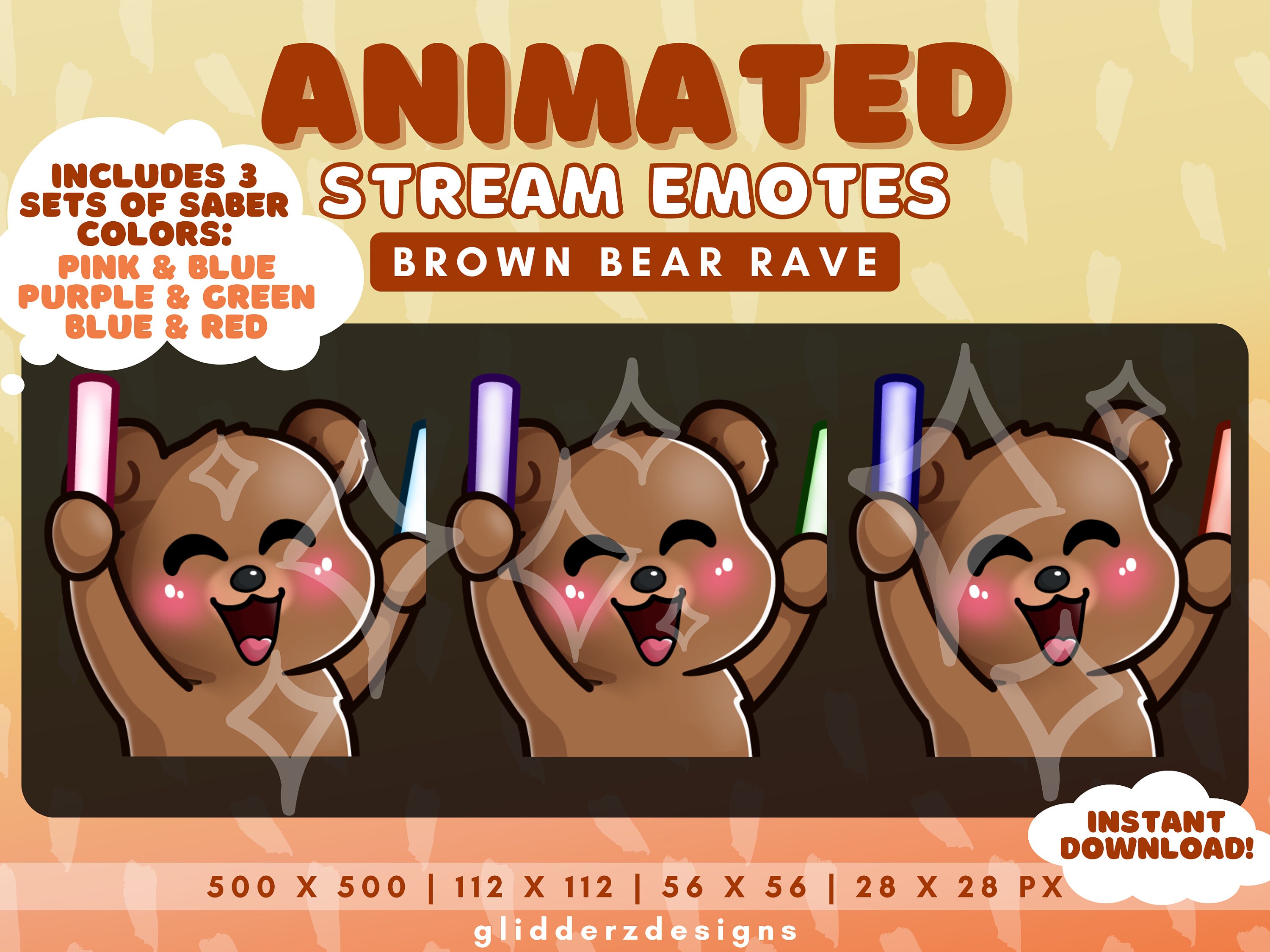 Brown Bear ANIMATED Rave Twitch Emote | Bear Glow Stick Emote Animated ...