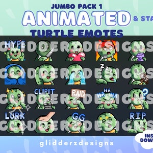 Turtle ANIMATED Emotes Jumbo Pack 1 | 20 Turtle Twitch Emotes | 20 ...