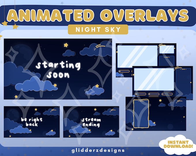 Starry Cloud Twitch Overlay Package – Dreamy Night Sky/moon Celestial ...