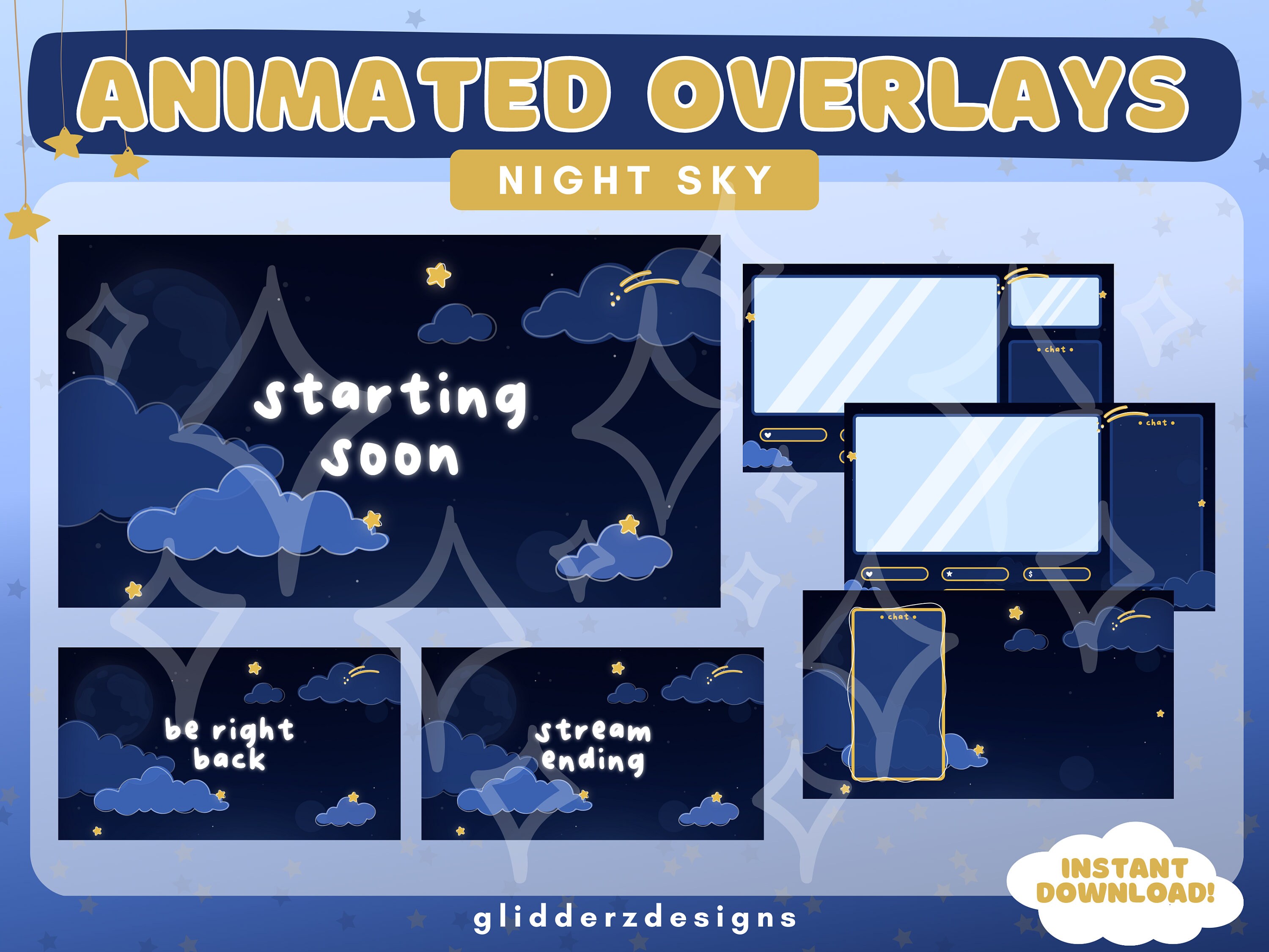 Cloudy Animated Stream Overlays Cloud Animated Screens for - Etsy