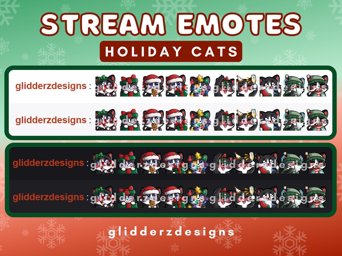 Tuxedo Cat Animated Christmas Emotes | 10 Cat Holiday Animated Twitch ...