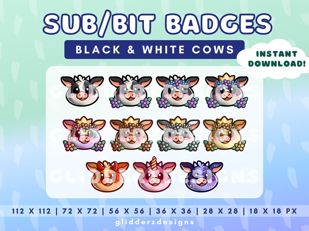 Cow Sub Badge Twitch | Cute Cow Twitch Badge | Black and White Cow ...